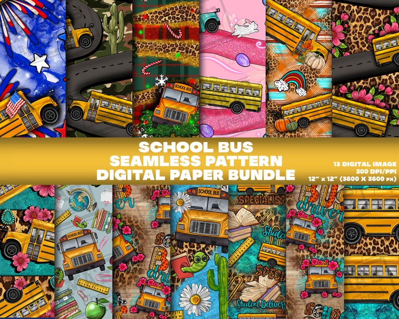 13 Digital Paper School Bus Seamless Pattern Digital Paper - Etsy