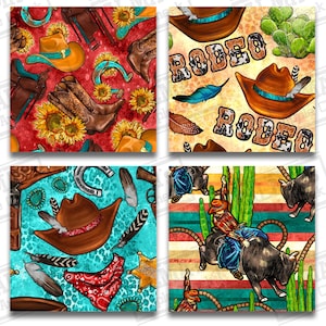 15 Digital Paper, Western Rodeo Seamless Pattern Digital Paper Bundle ...