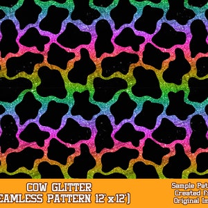 Cow Glitter Seamless Pattern Digital Paper, Western Digital Seamless Pattern Png, Cowhide ...