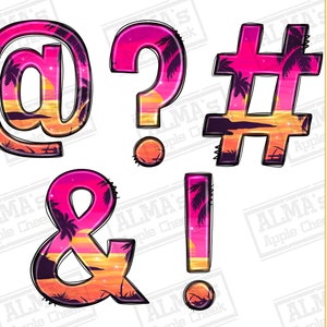 Sunset Beach Alphabet Thumbnail Png Files Bundle, Sunset Doodle Letters ...