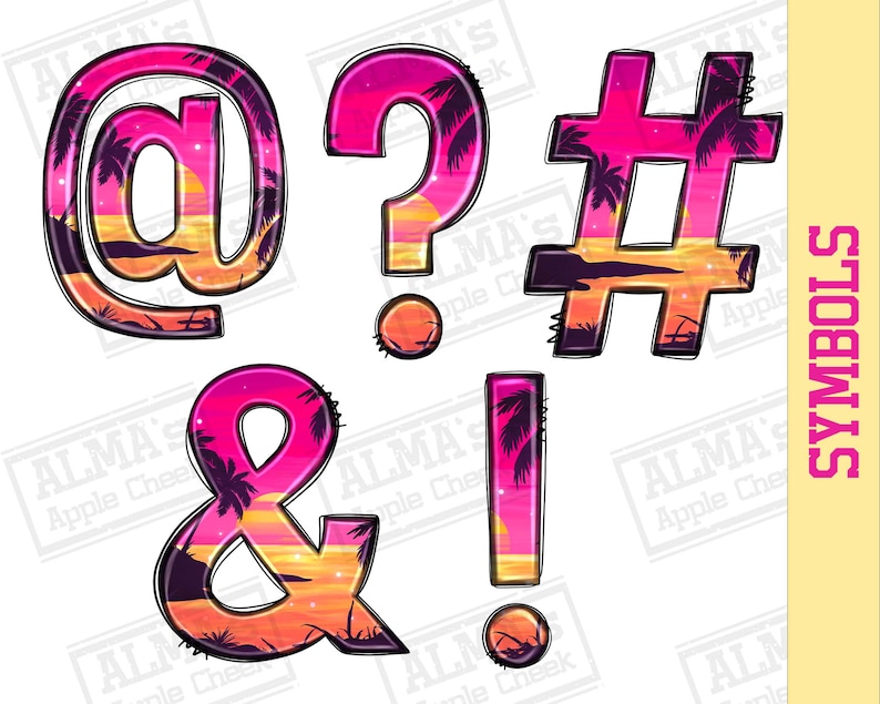 Sunset Beach Alphabet Thumbnail Png Files Bundle, Sunset Doodle Letters ...