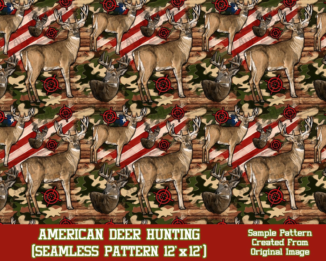 American Deer Hunting Seamless Pattern Digital Paper, Deer Digital ...