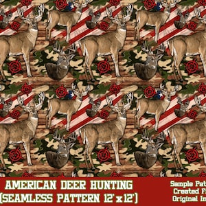 American Deer Hunting Seamless Pattern Digital Paper, Deer Digital ...