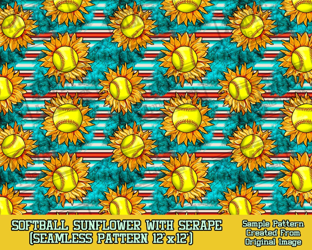 Softball Sunflowers With Serape Seamless Pattern Digital Paper, Digital ...