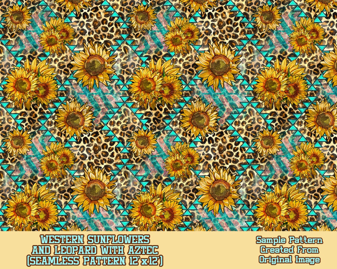 Western Sunflowers and Leopard Seamless Pattern Digital Paper, Digital ...