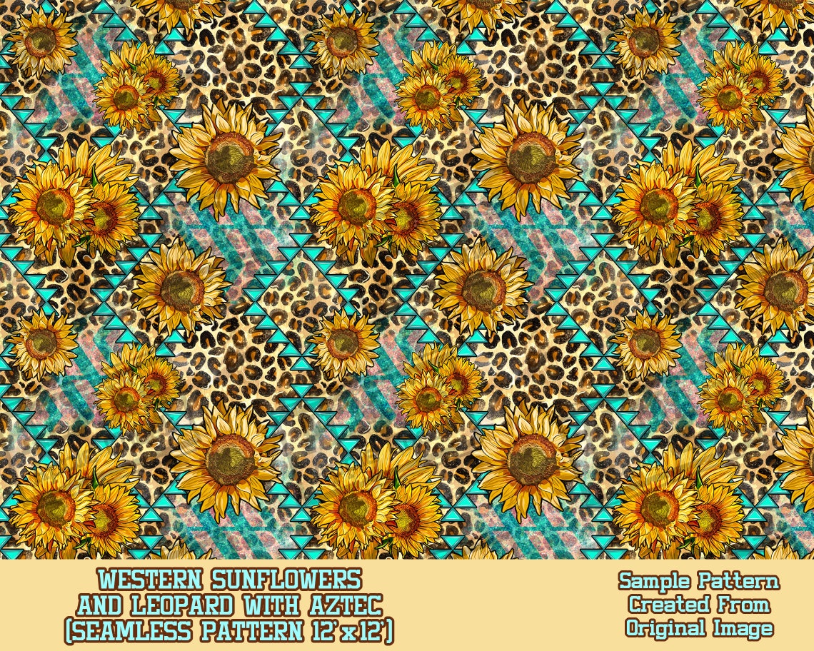 Western Sunflowers and Leopard Seamless Pattern Digital Paper, Digital ...