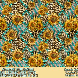 Western Sunflowers and Leopard Seamless Pattern Digital Paper, Digital ...
