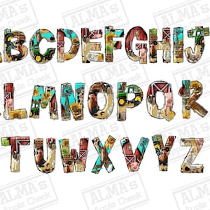 Farm Life Alphabet Thumbnail Png Files Bundle, Farm Doodle Letters Png ...