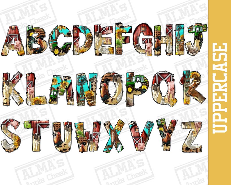 Farm Life Alphabet Thumbnail Png Files Bundle, Farm Doodle Letters Png ...