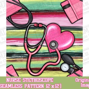 Nurse Stethoscope Seamless Pattern Digital Paper, Nurse Digital ...