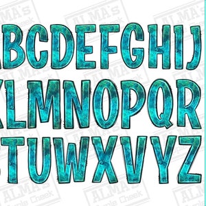 Turquoise Alphabet Thumbnail Png Files Bundle, Turquoise Doodle Letters ...