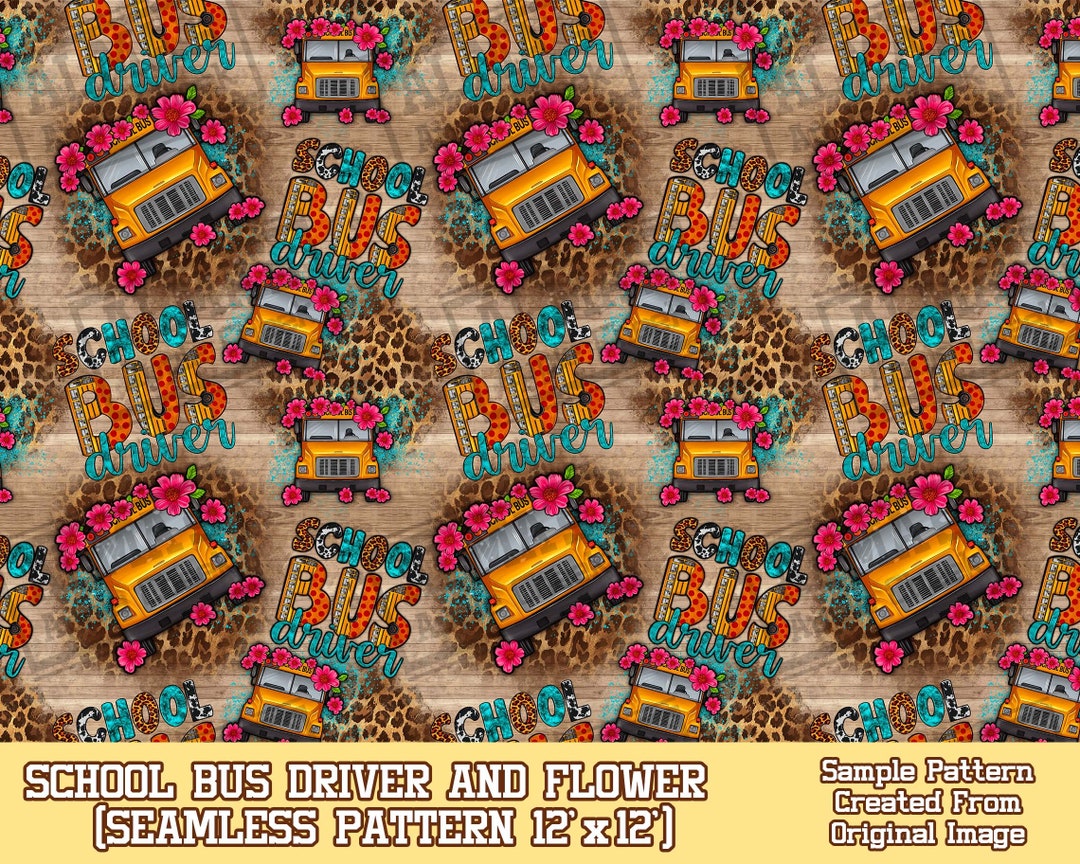 School Bus Driver and Flower Seamless Pattern Digital Paper, Digital ...