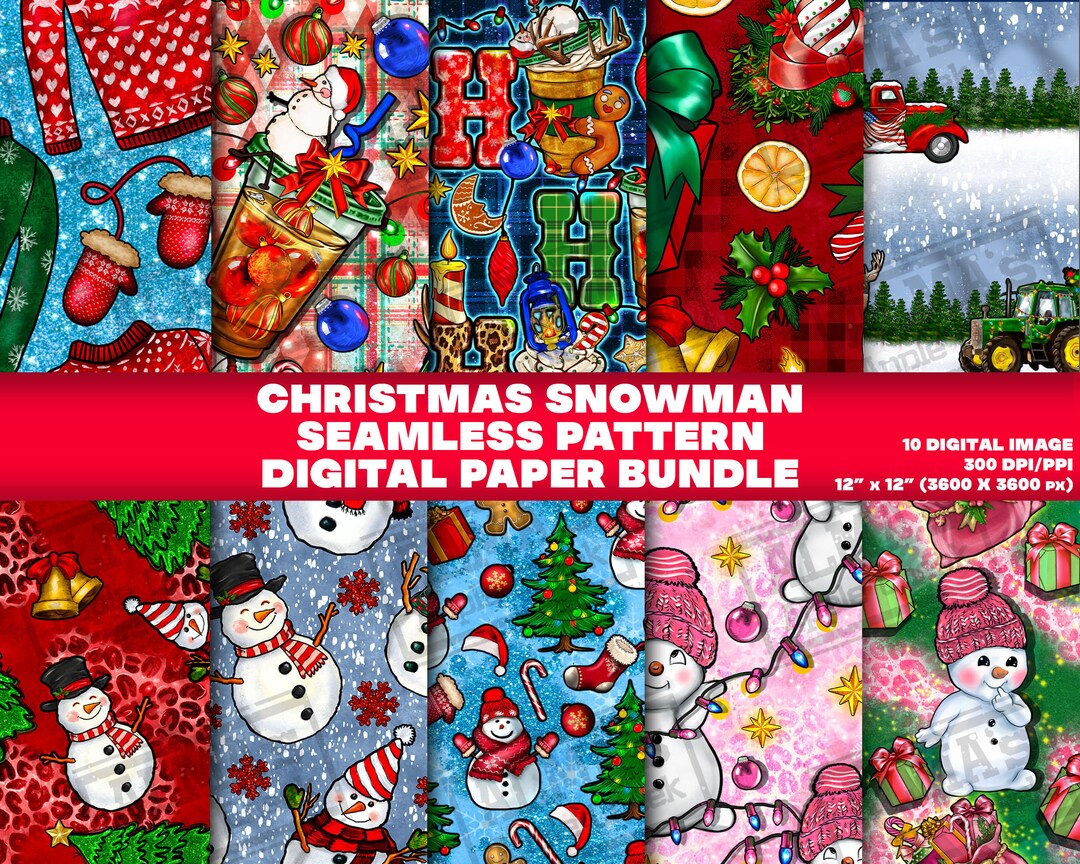 10 Digital Paper, Snowman Seamless Pattern Digital Paper Bundle Png ...