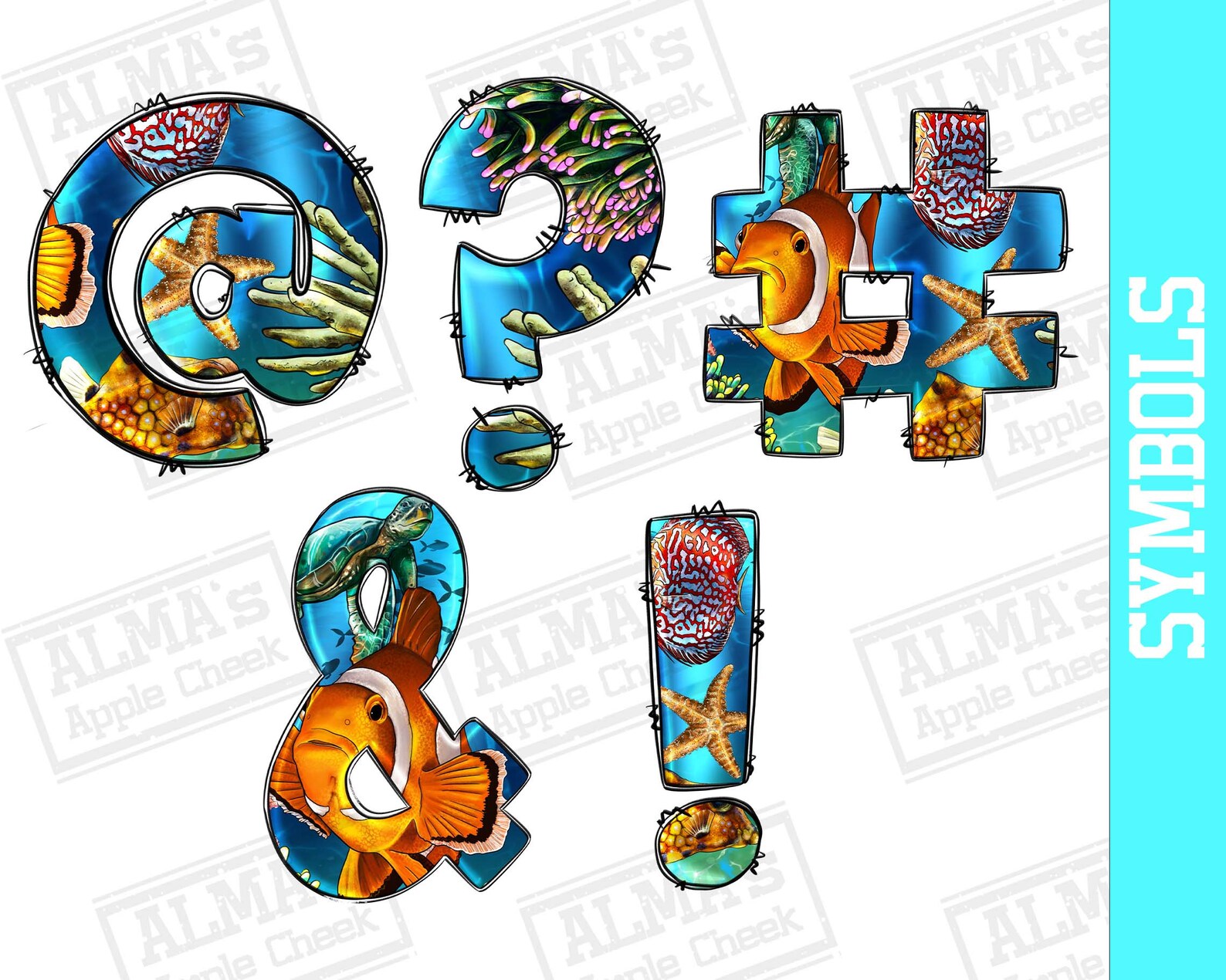 Sea Life Alphabet Bundle Png Sea Doodle Letters Png Sea - Etsy