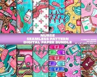 Nurse Digital Paper - Nurse Seamless Pattern Digital Paper Bundle Png ...