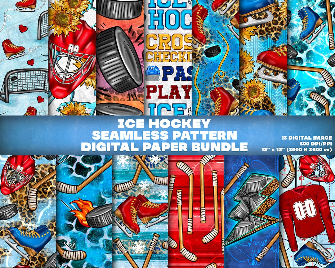 13 Digital Paper, Ice Hockey Seamless Pattern Digital Paper Bundle Png ...