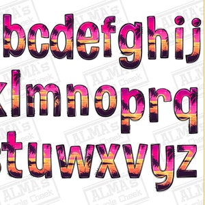 Sunset Beach Alphabet Thumbnail Png Files Bundle, Sunset Doodle Letters ...
