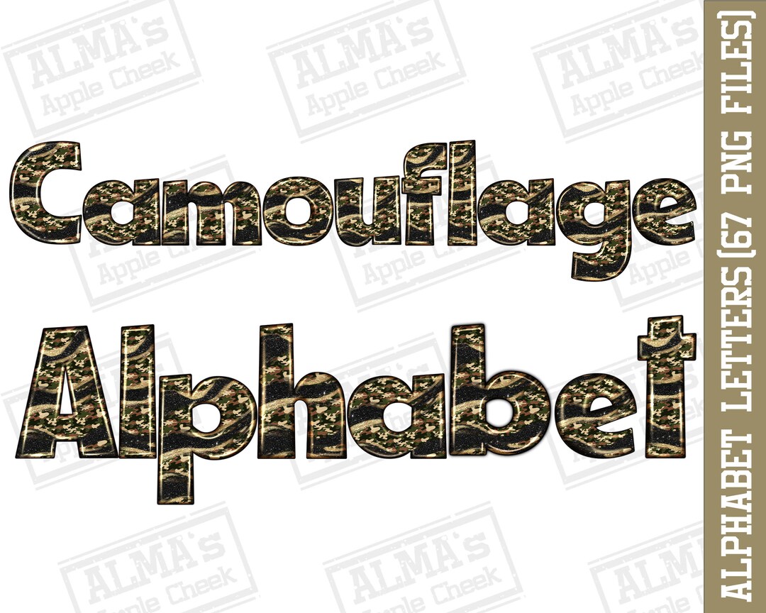 Camouflage Alphabet Bundle Png, Camouflage Doodle Letters Png ...
