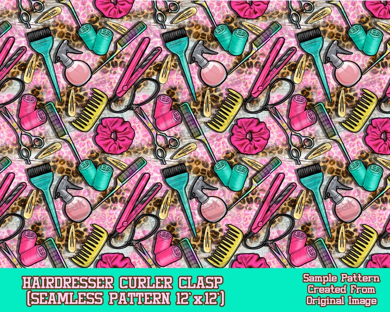 Hairdresser Curler Clasp Seamless Pattern Digital Paper, Digital ...
