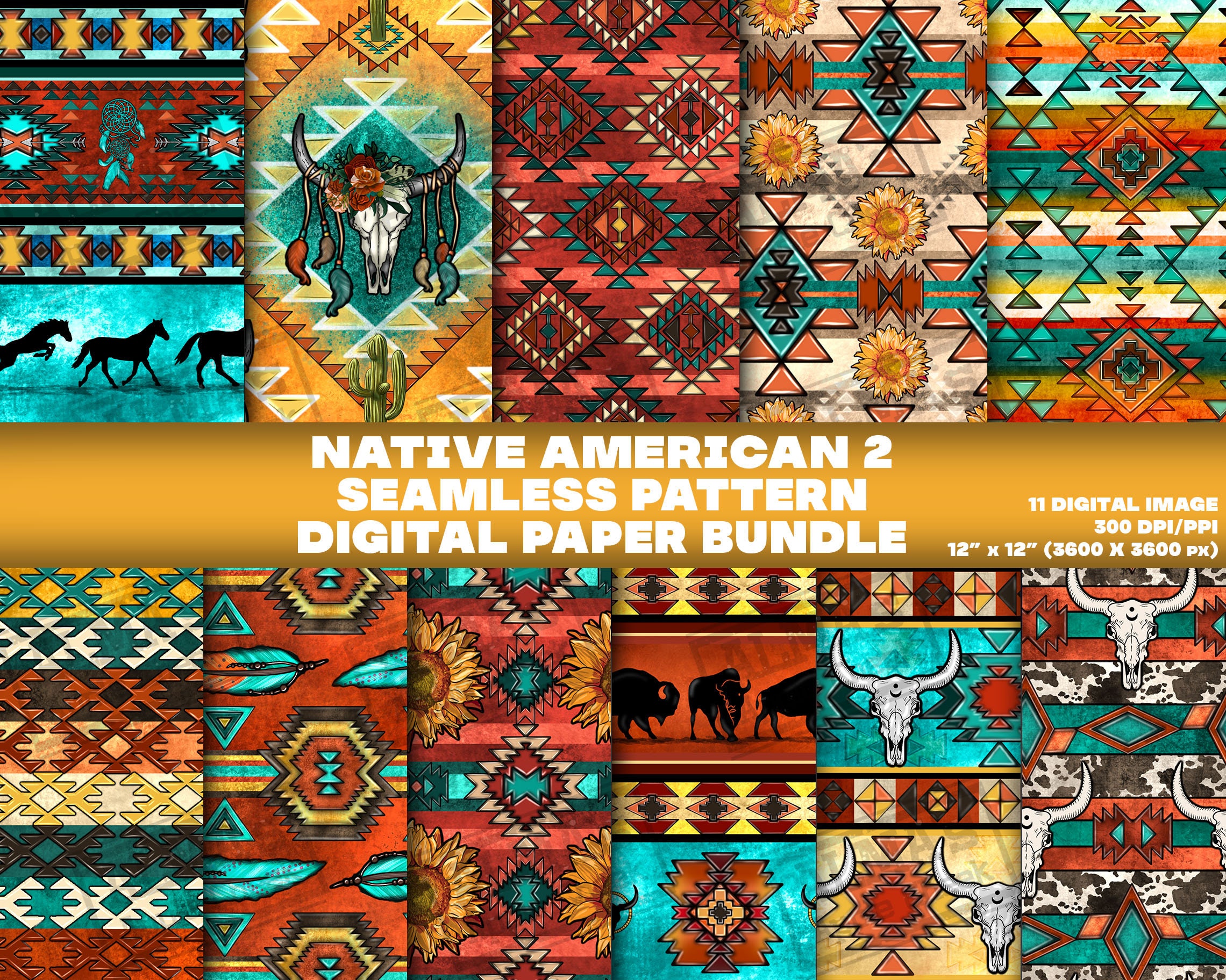 11 Digital Paper, Native American Seamless Pattern Digital Paper Bundle ...