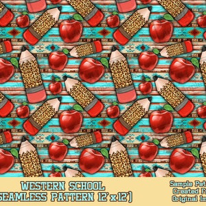 Western School Seamless Pattern Digital Paper, School Digital Seamless Pattern Png, School ...