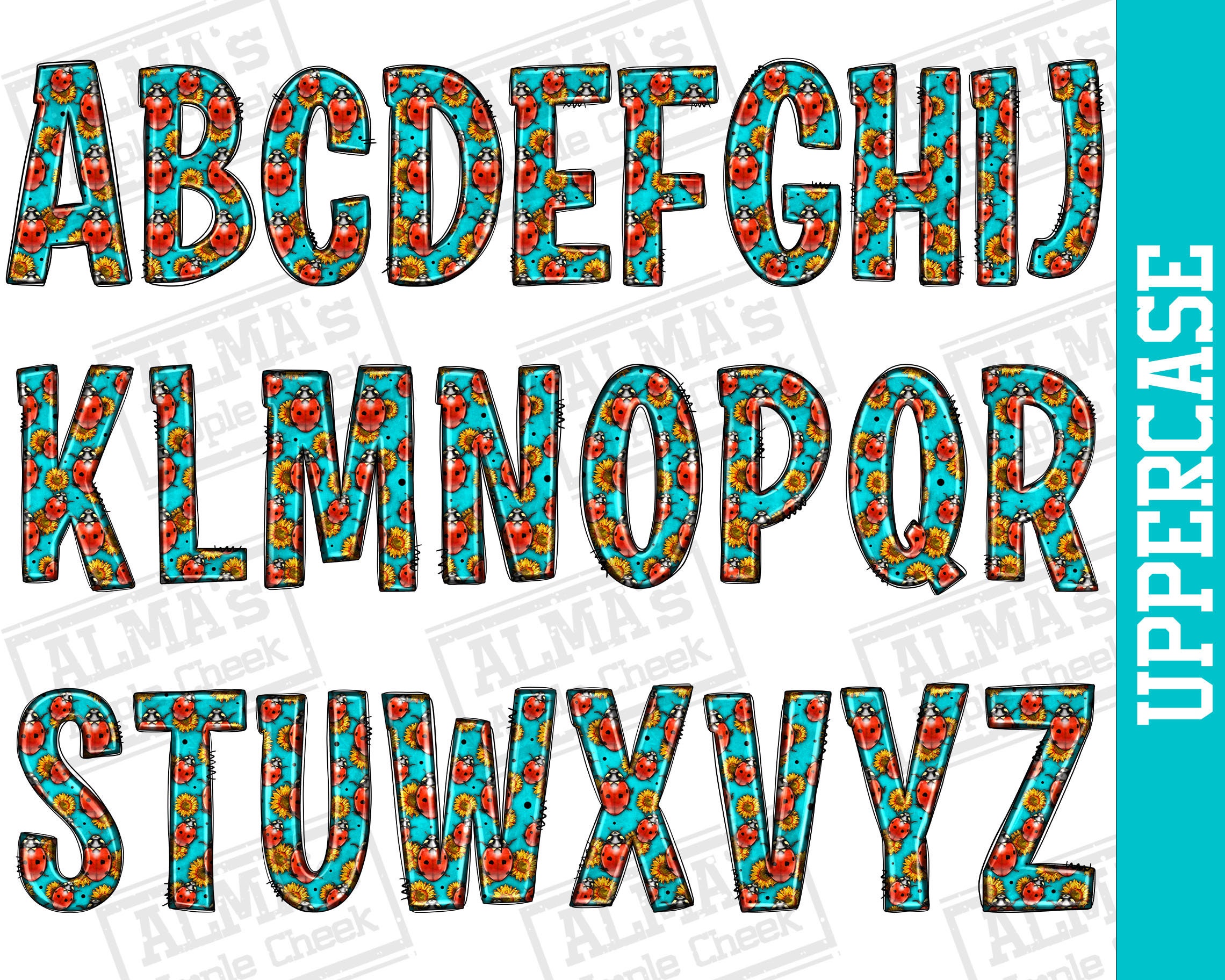 Ladybug Alphabet Bundle Png, Ladybug Doodle Letters Png, Ladybug ...