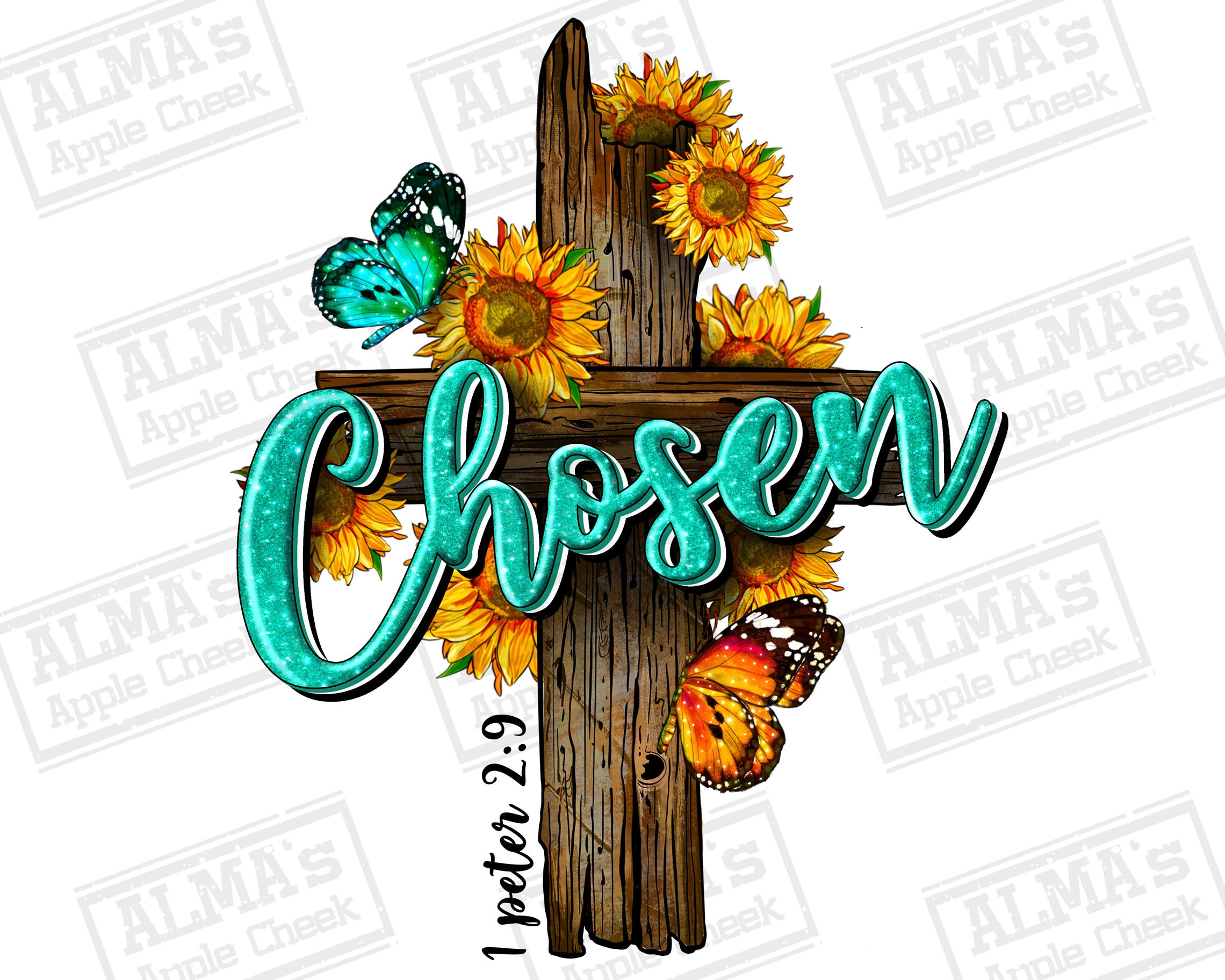 Chosen Cross and Butterfly Png Sublimation Design Download, Christian ...