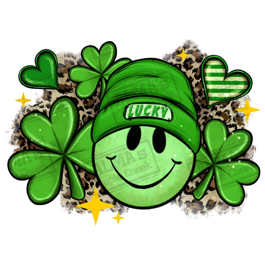 St. Patrick's Smiley Face and Clovers Png Sublimation Design Download ...