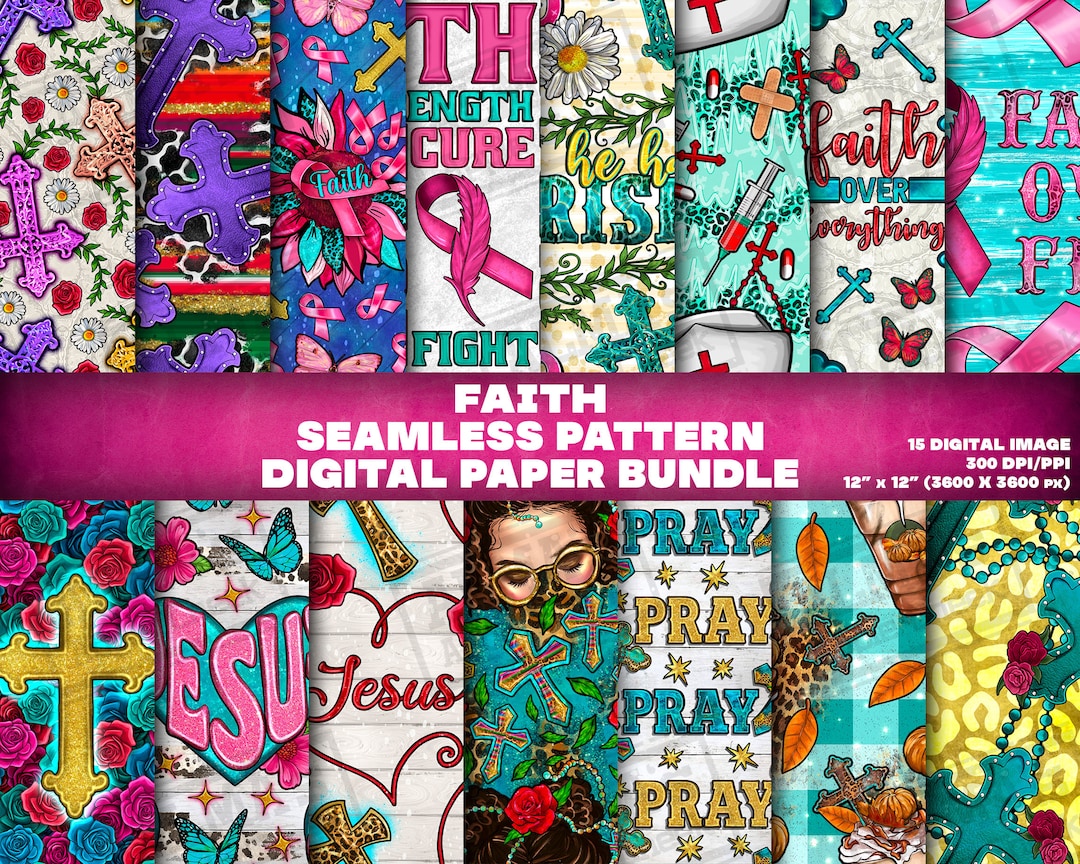 15 Digital Paper, Faith Seamless Pattern, Digital Paper Bundle Png ...