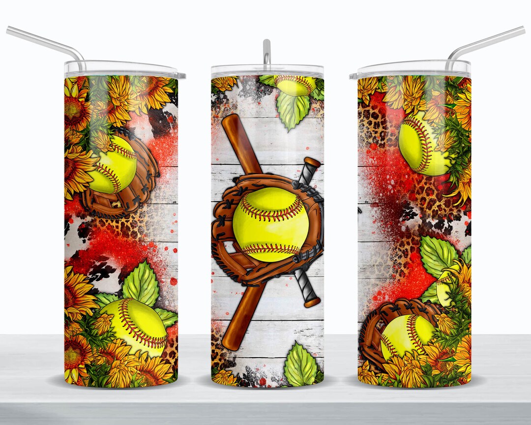 Western Softball Sunflower 20 Oz Skinny Tumbler Png, Softball Tumbler ...