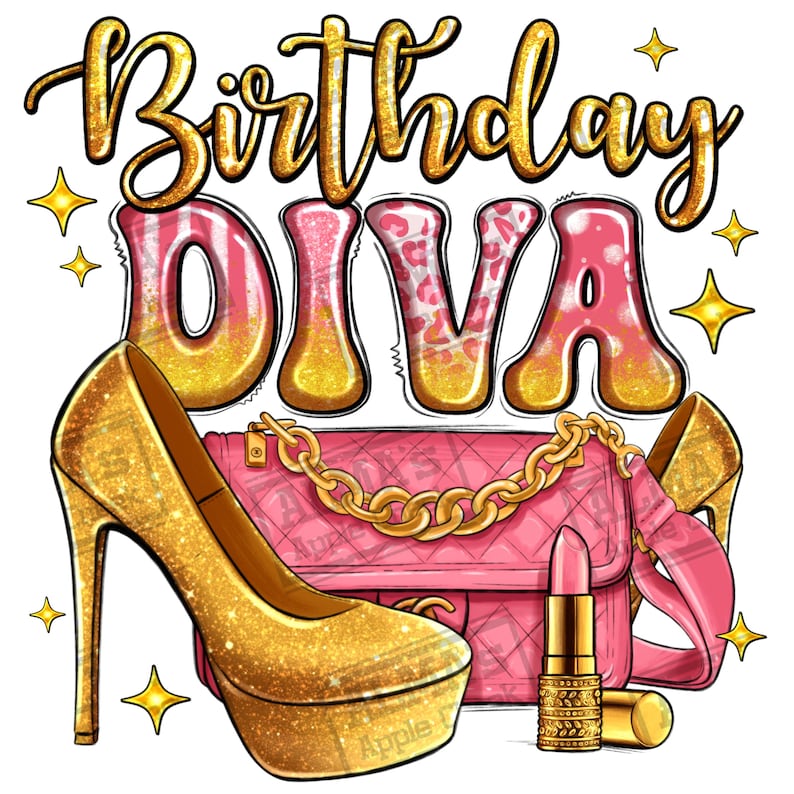 Birthday Diva Pink and Gold Glitter Png Sublimation Design Download ...
