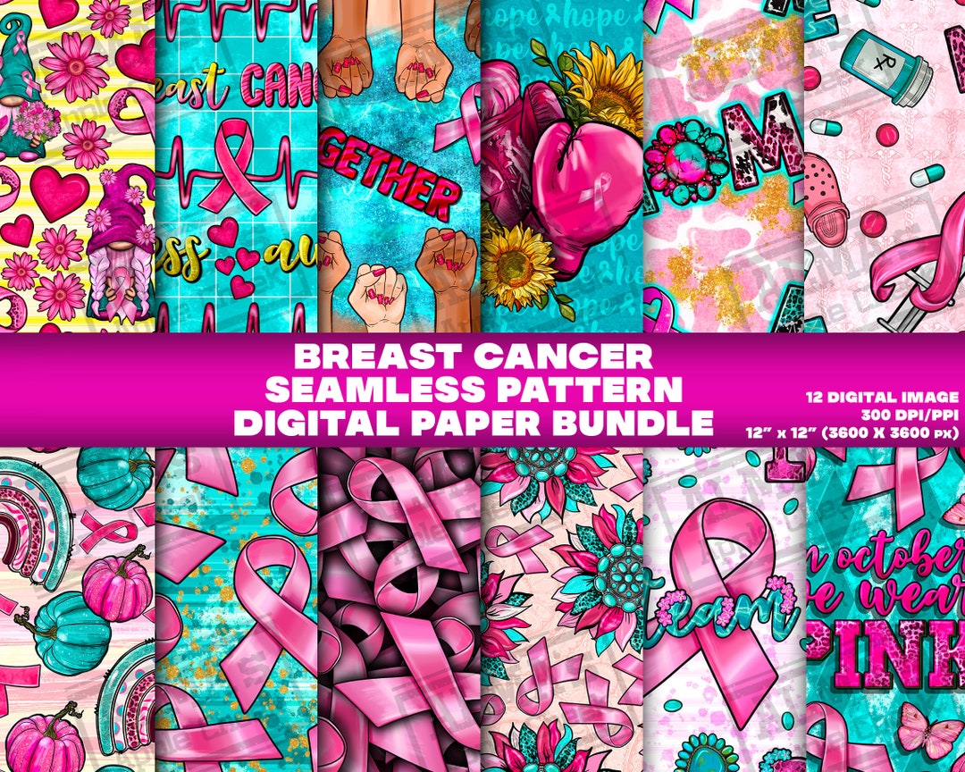 12 Digital Paper, Breast Cancer Awareness Seamless Pattern Digital ...