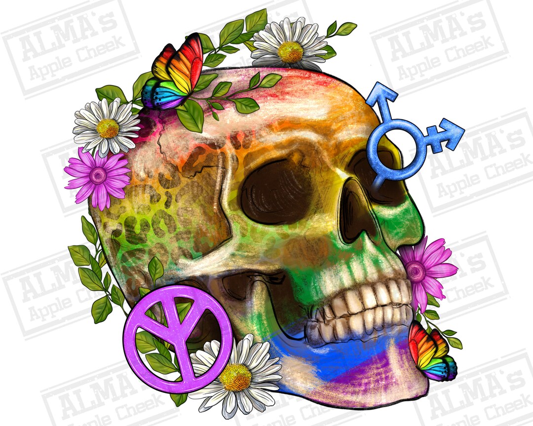 Pride Skull and Transgender Symbol With Peace Png Sublimation Design ...