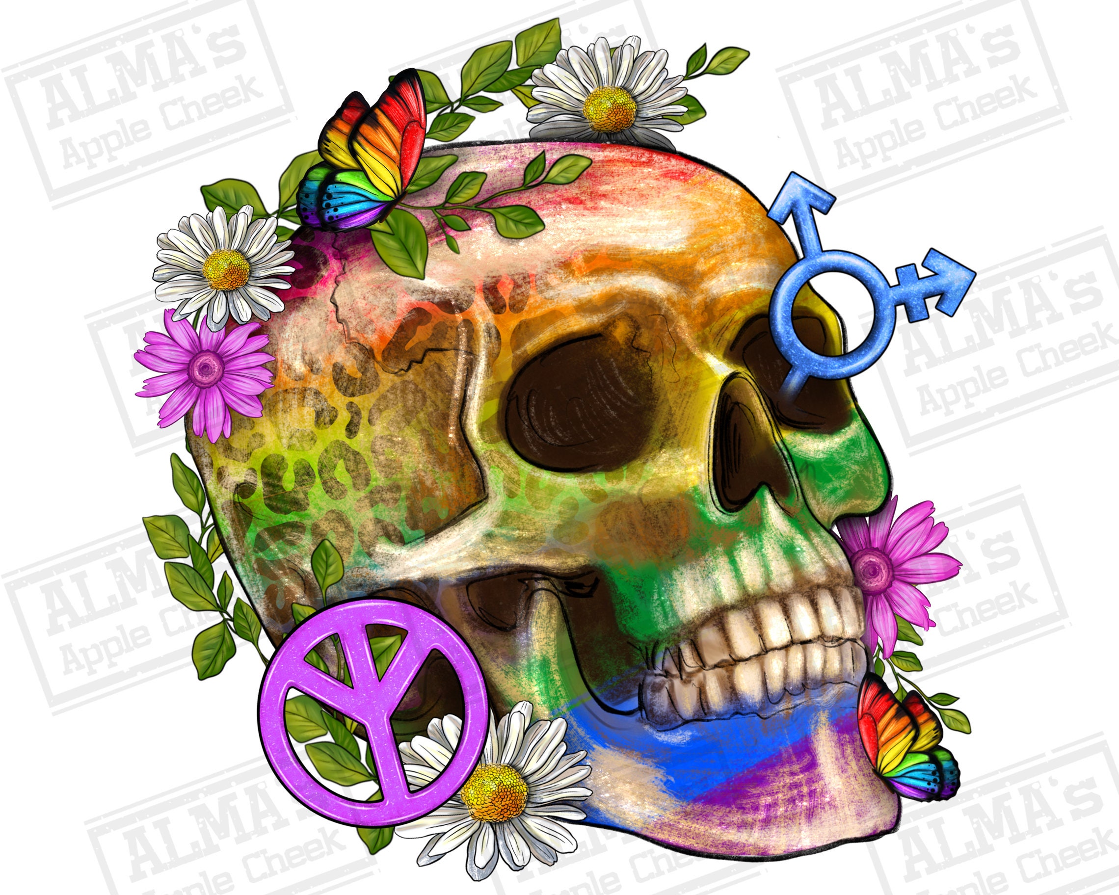Pride Skull and Transgender Symbol With Peace Png Sublimation - Etsy