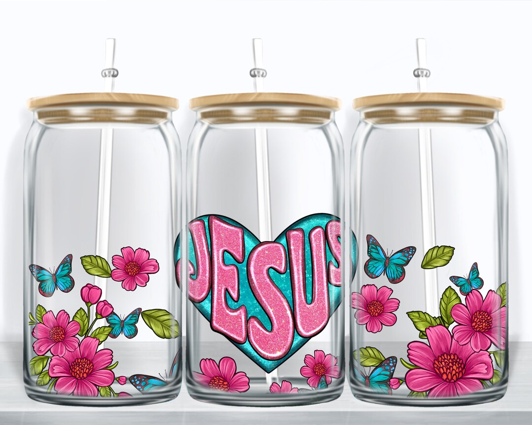Jesus Heart With Butterfly 16 Oz Libbey Glass Wrap Png, Libbey Wrap Png ...