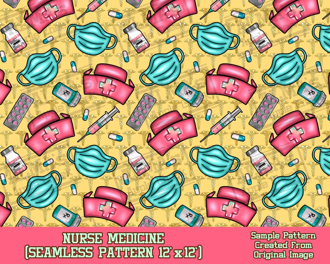 Nurse Medicine Seamless Pattern Digital Paper, Nurse Digital Seamless ...
