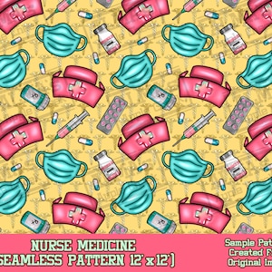 Nurse Medicine Seamless Pattern Digital Paper, Nurse Digital Seamless ...