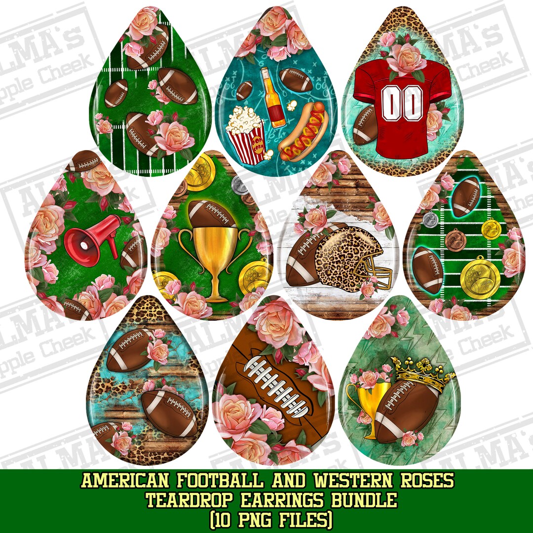 American Football Teardrop Earrings Png Sublimation Design Bundle ...