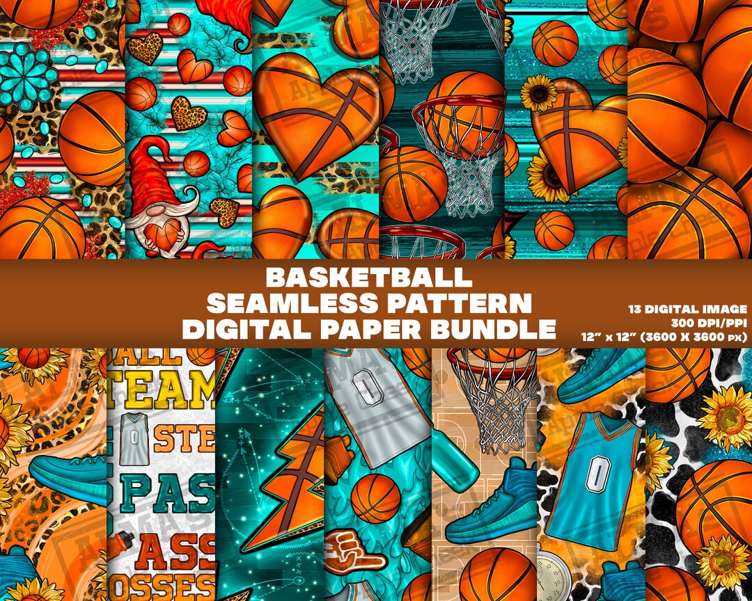 13 Digital Paper, Basketball Seamless Pattern Digital Paper Bundle Png ...
