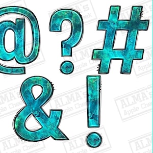 Turquoise Alphabet Thumbnail Png Files Bundle, Turquoise Doodle Letters ...