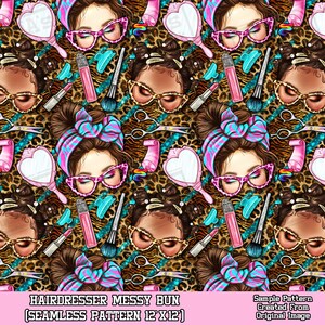 Hairdresser Messy Bun Seamless Pattern Digital Paper,hairdresser Digital Seamless Pattern Png ...