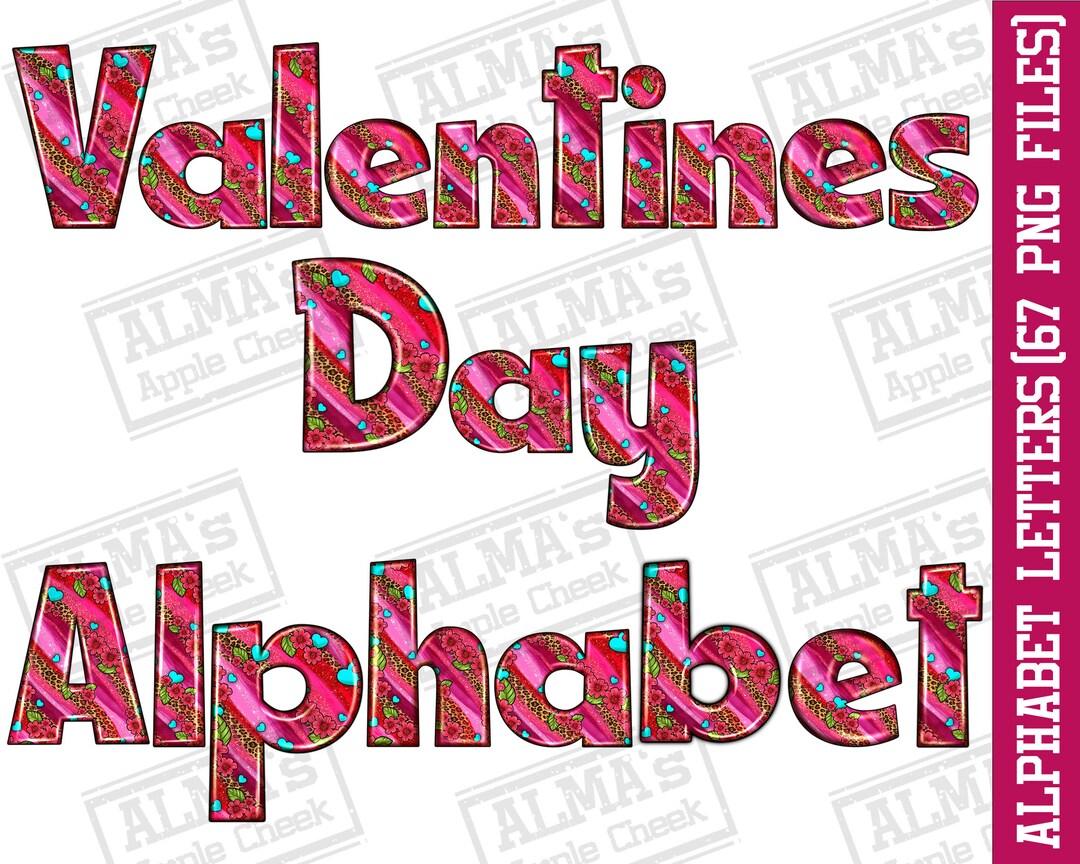 Valentine's Day Alphabet Bundle Png, Valentine's Day Doodle Letters Png ...