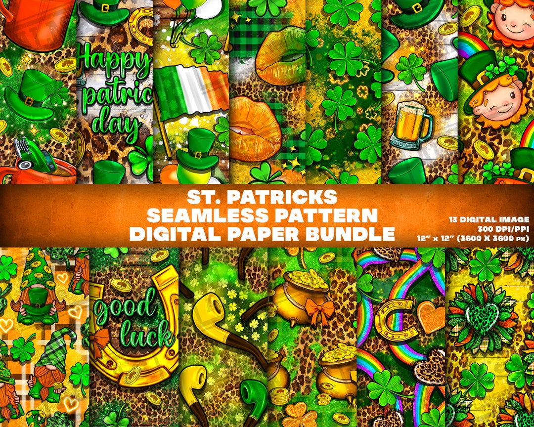 13 Digital Paper, St. Patrick's Day Seamless Pattern Digital Paper ...