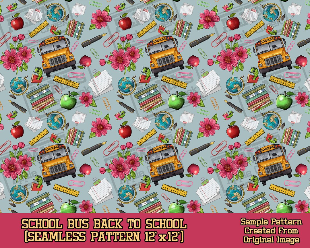 School Bus Seamless Pattern Digital Paper, School Digital Seamless ...