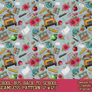 School Bus Seamless Pattern Digital Paper, School Digital Seamless ...