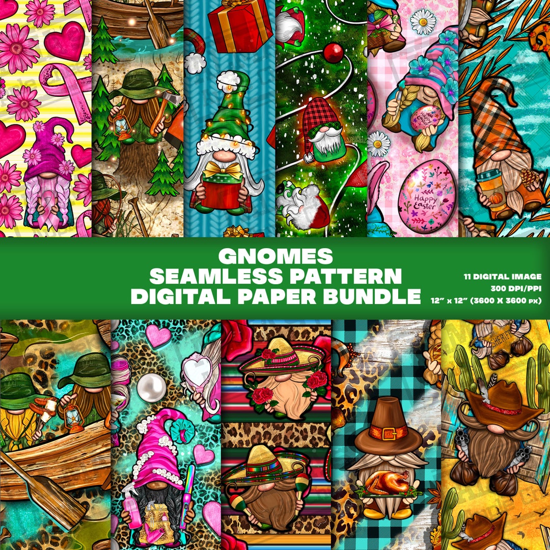 11 Digital Paper, Western Gnomes Seamless Pattern Digital Paper Bundle ...