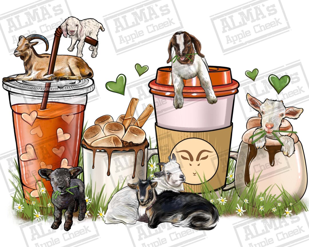 Goats Coffee Cups Png Sublimation Design Download, Hand Drawn Goats Png ...