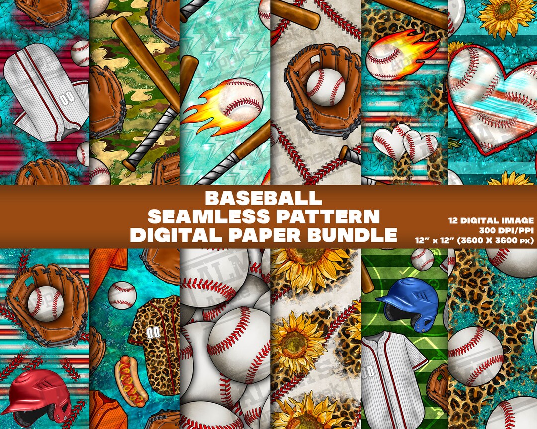 12 Digital Paper, Baseball Seamless Pattern Digital Paper Bundle Png ...