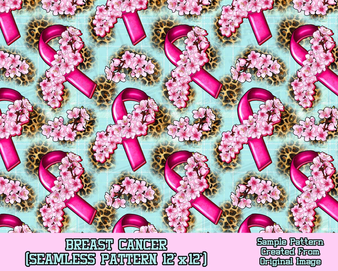 Breast Cancer Awareness and Flowers With Plaid Seamless Pattern Digital ...