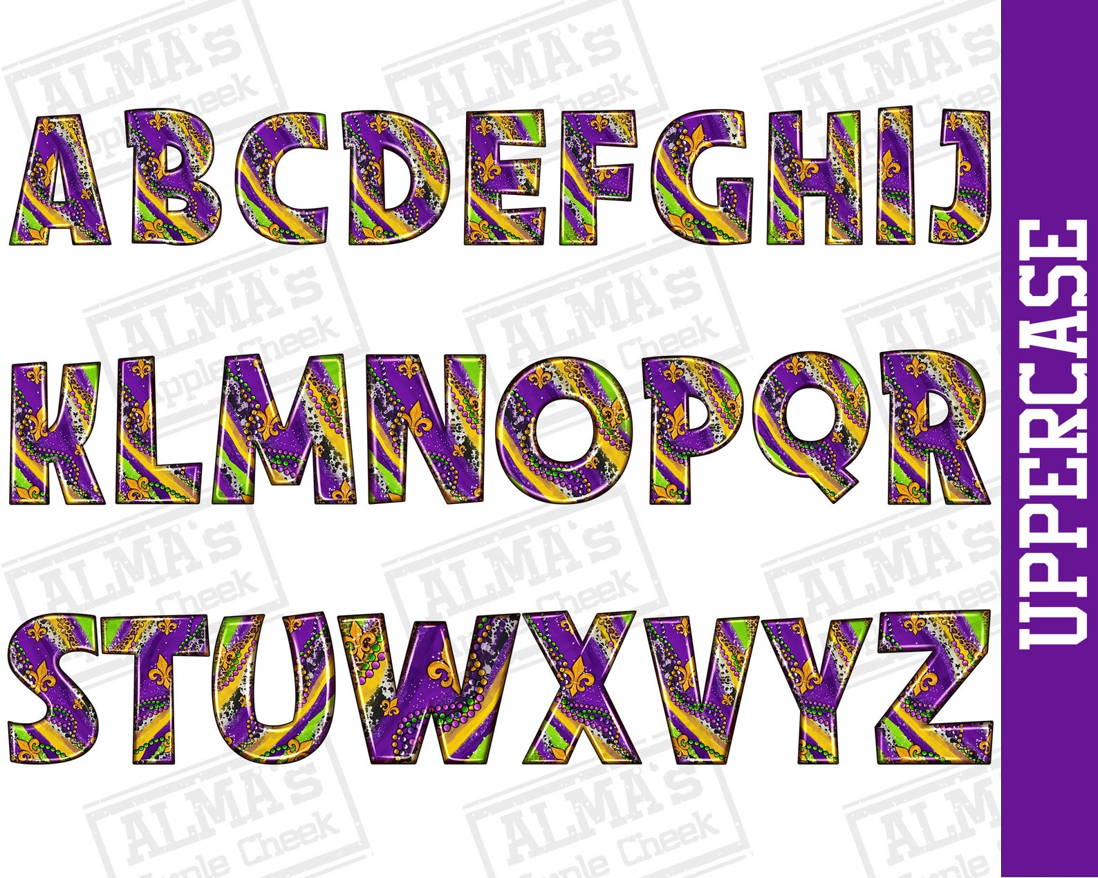 Mardi Gras Alphabet Bundle Png Mardi Gras Doodle Letters Png - Etsy